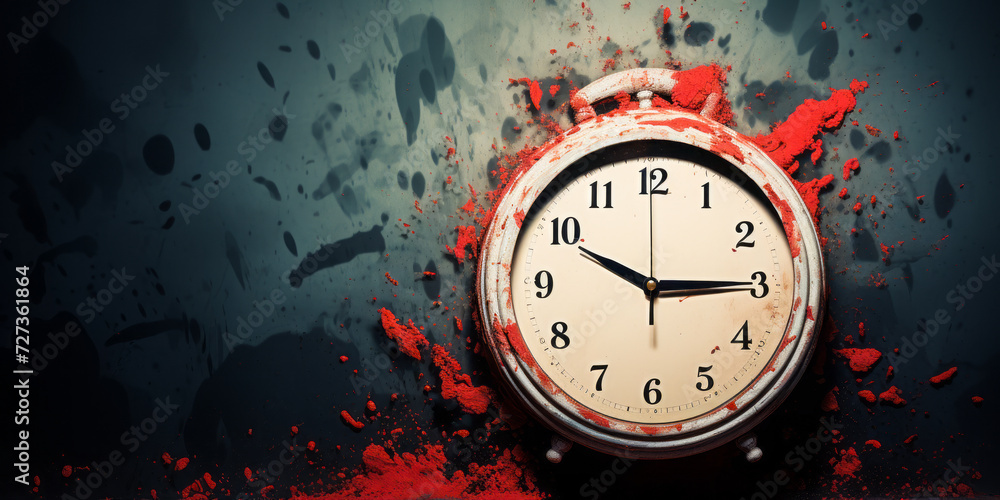 Distorted wall clock melting away with a grunge background symbolizing ...