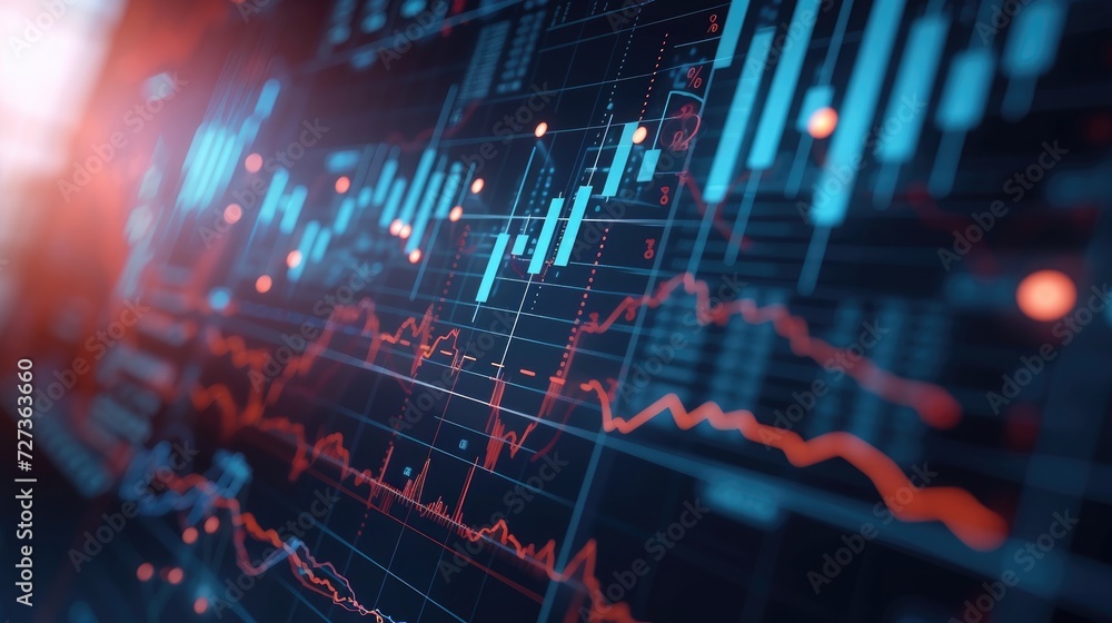 Dynamic 3D illustration of financial business chart displaying ...