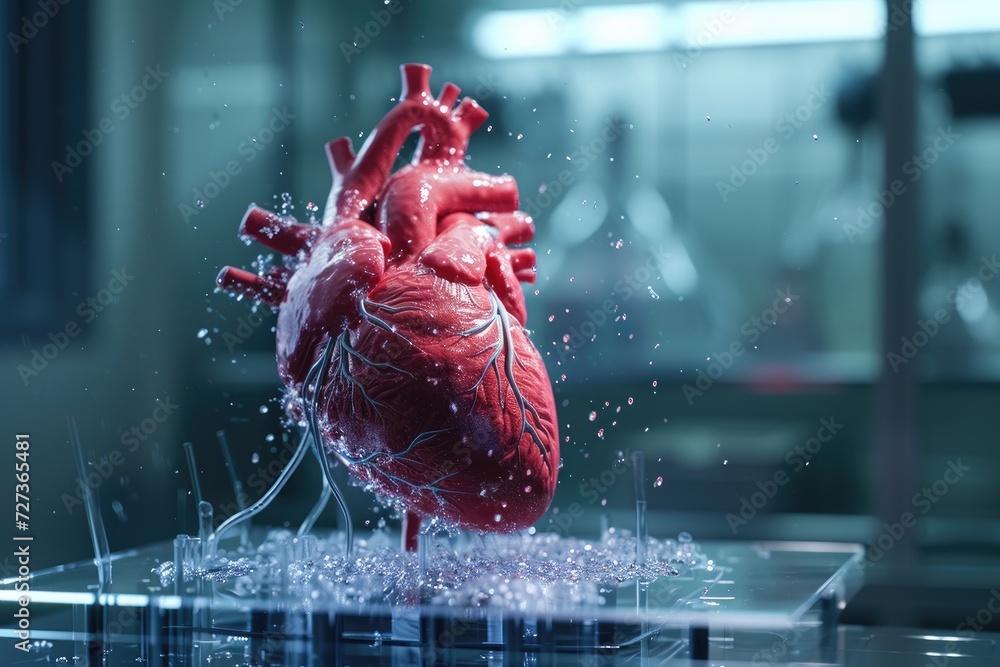 A model of a human heart is displayed on a table, showcasing the ...
