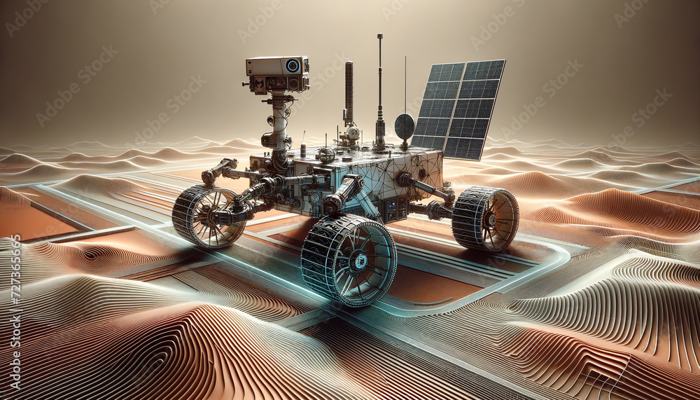 Minimalist Mars Rover: Futuristic 3D and 2D Elements in Motion Stock ...