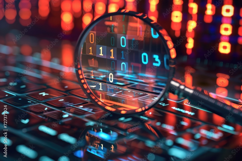 Magnifying Glass on Top of Computer Keyboard, A computer under a ...