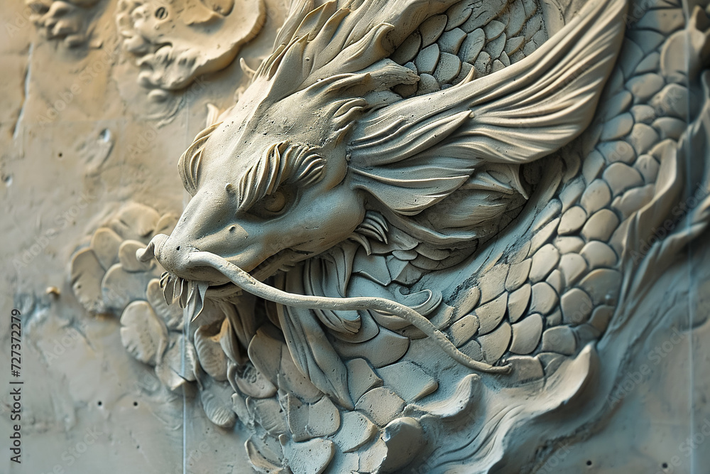 Design a relief sculpture depicting a mythological creature, with ...