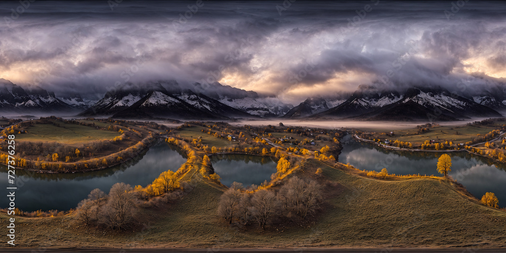 autumn mountain and lake Full 360 degrees seamless spherical panorama ...