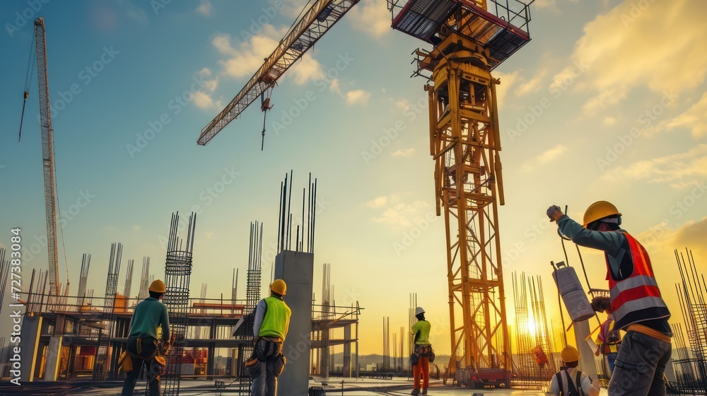 Construction crane on a skyscraper, part of a high-rise building ...