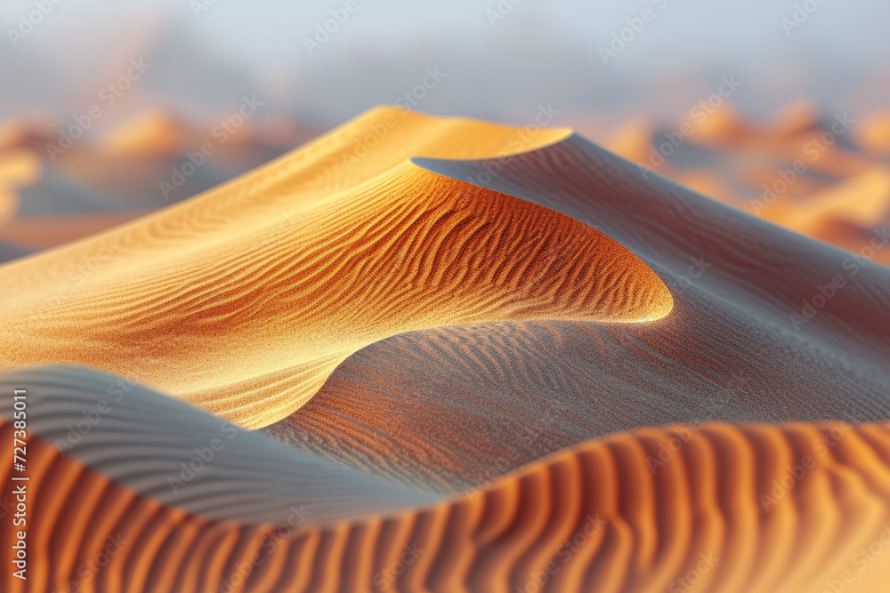 Sand dunes sculpted by the wind in a vast desert landscape, portraying ...