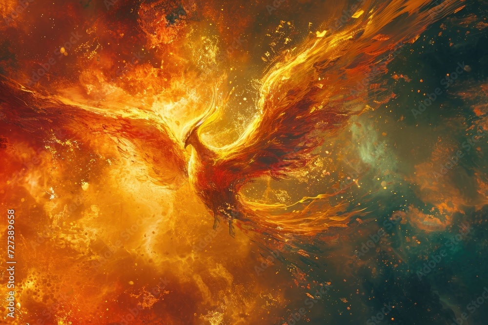 Bird of Prey Soaring Through a Fiery Sky, A surreal depiction of a ...