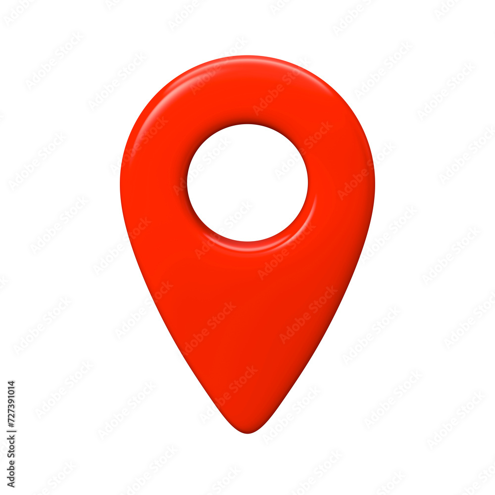 volumetric realistic red model of a geographic marker or geographic ...