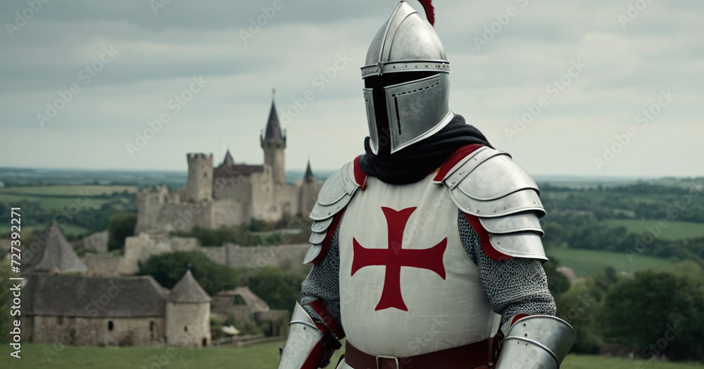 Templar knight wearing an armor with a red Knights Templar cross on it ...