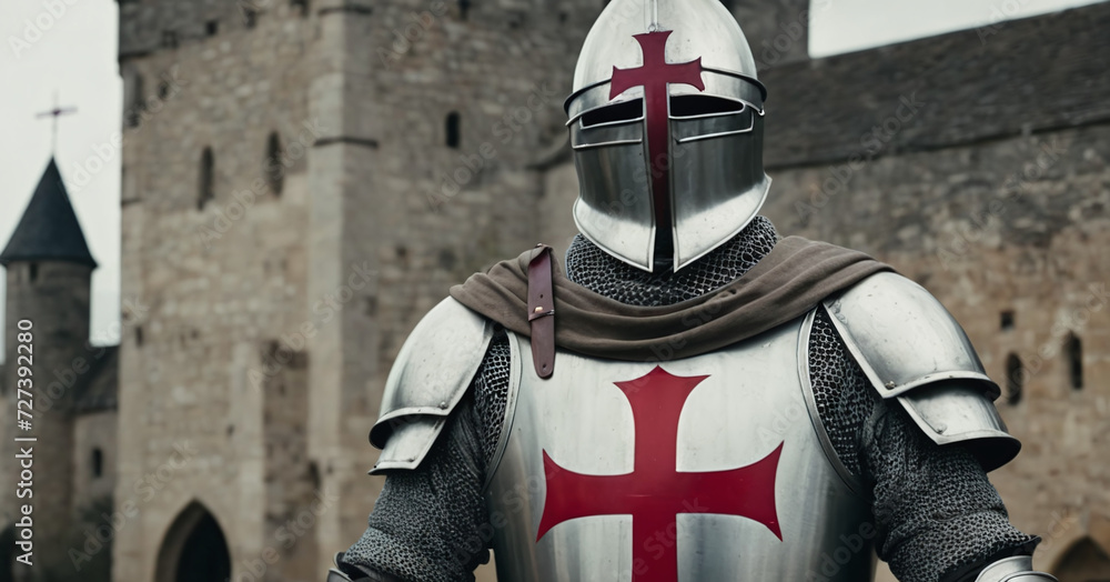 Templar knight wearing an armor with a red Knights Templar cross on it ...