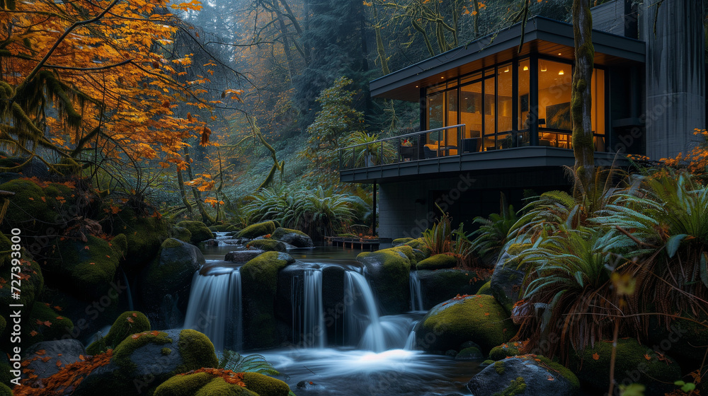 Beautiful modern open concept house built into the natural environment ...