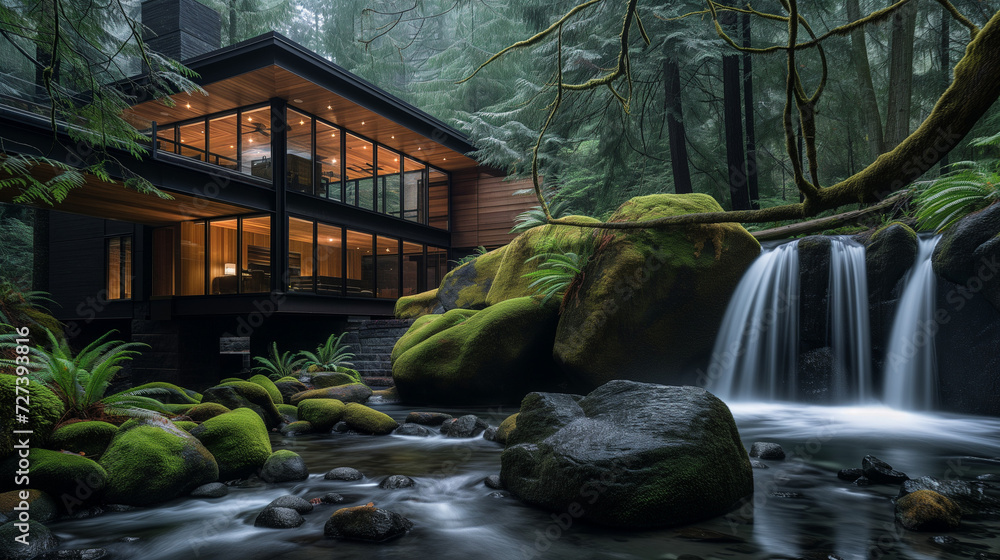 Beautiful modern open concept house built into the natural environment ...