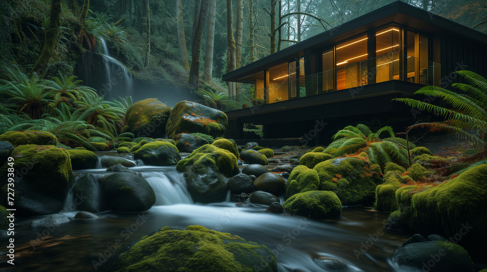 Beautiful modern open concept house built into the natural environment ...