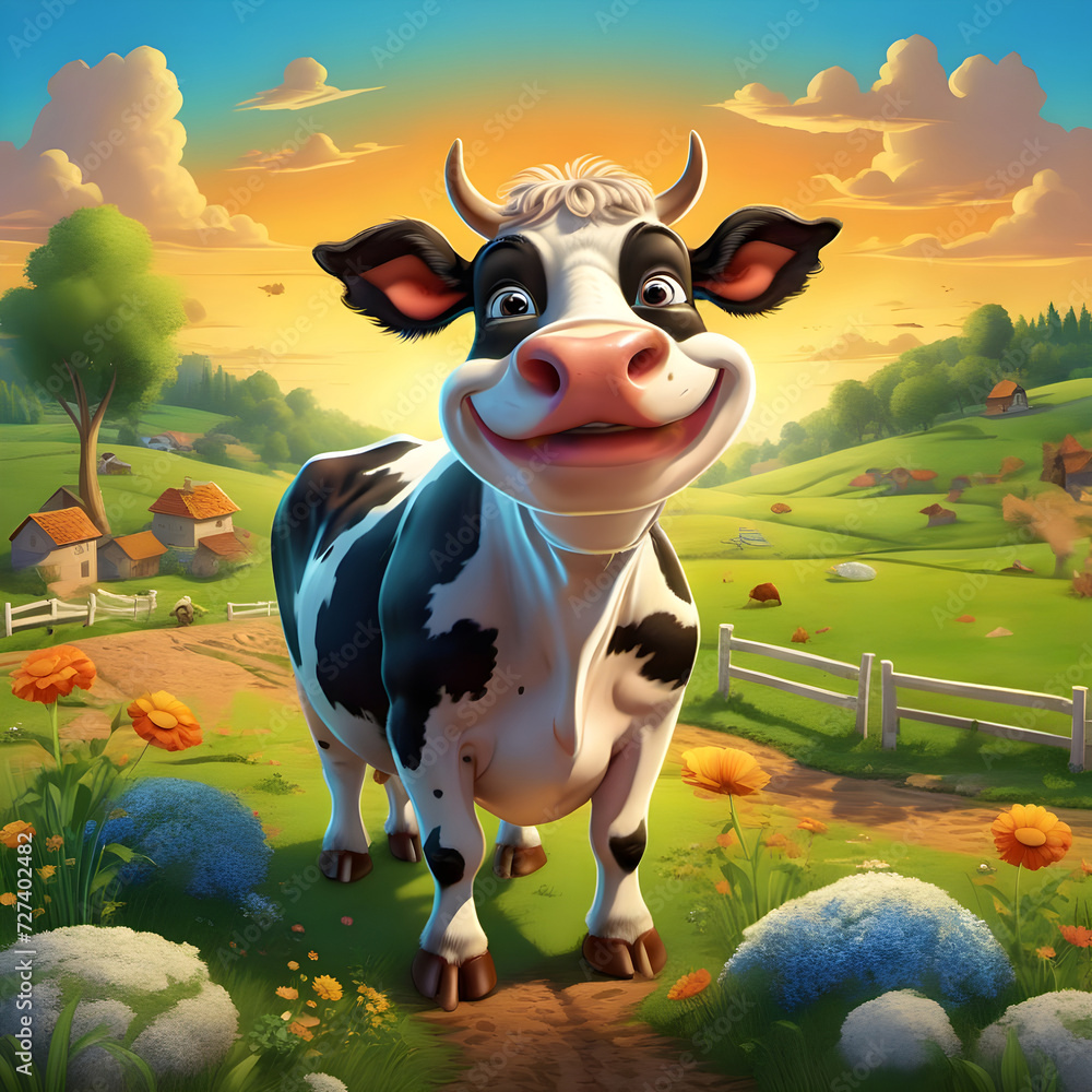 Character of a cow smiling. Custom illustration of a happy cow. Image ...