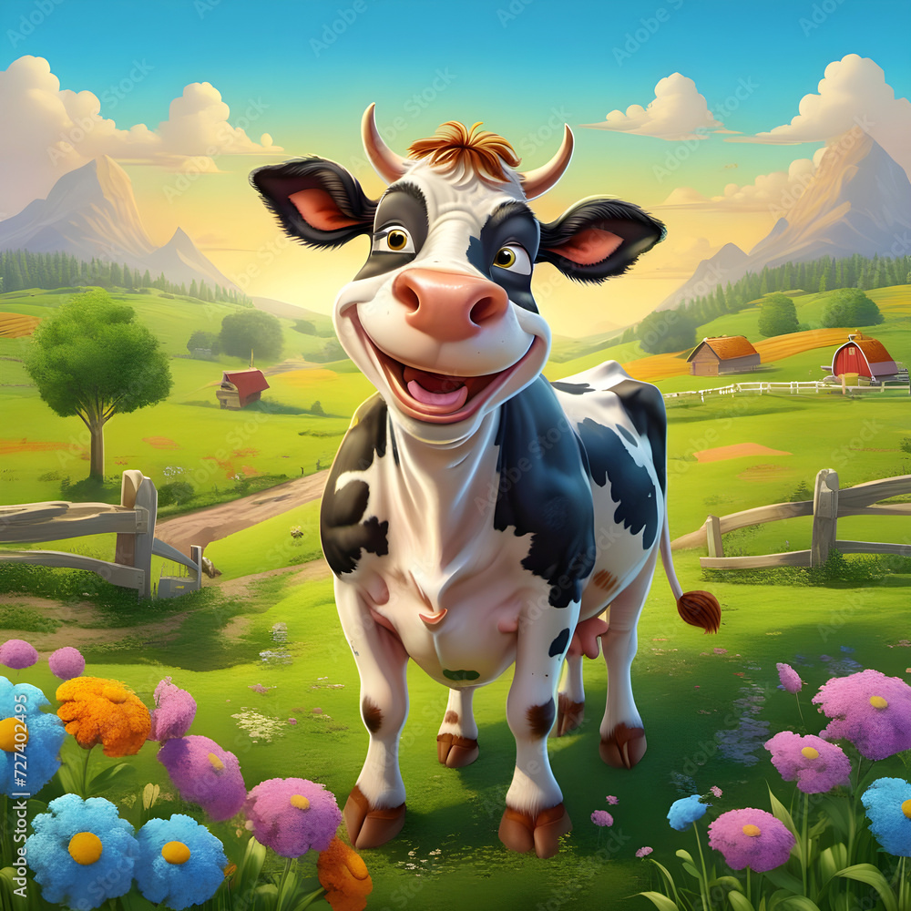 Character of a cow smiling. Custom illustration of a happy cow. Image ...