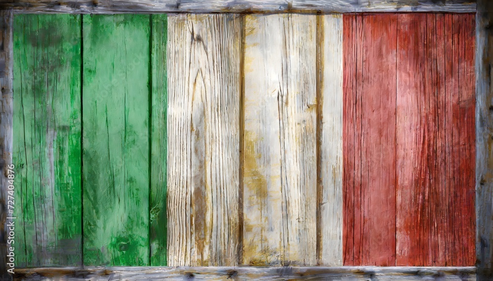 Italy National Flag painted on a old and worn wooden board. Background ...