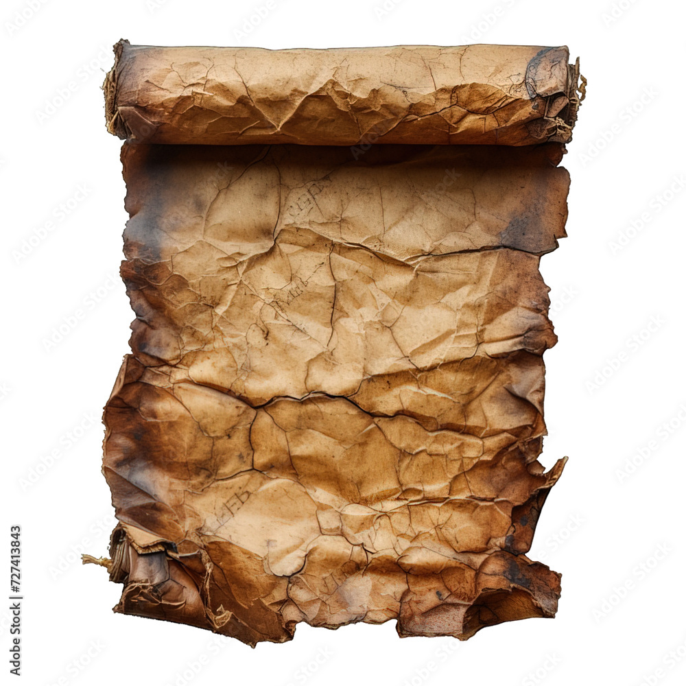 old paper scroll isolated on transparent background ,blank old paper scroll png ,generative ai ...