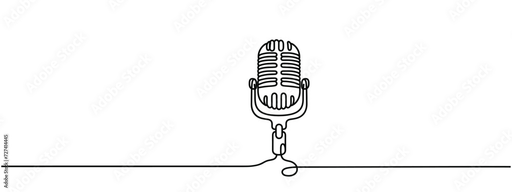 Single one line drawing vintage retro stage microphone. Old technology ...