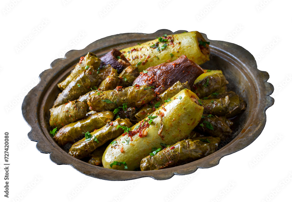 Traditional Turkish cuisine; Mixed Stuffed Vegetables. Stuffed leaves ...