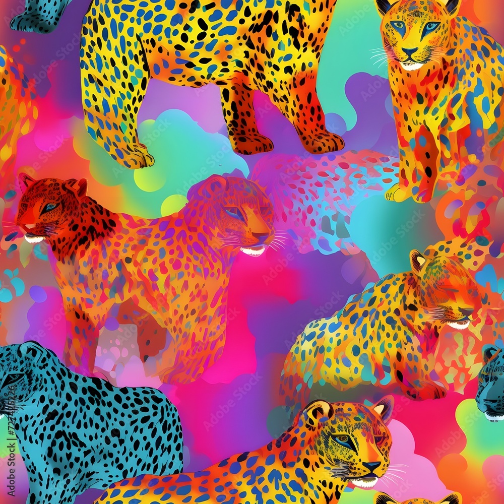 seamless illustration of Rainbow leopard print pattern with a leopard ...