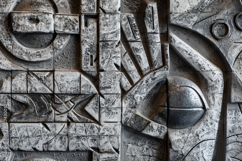 Imagine a relief sculpture inspired by ancient hieroglyphics, with ...