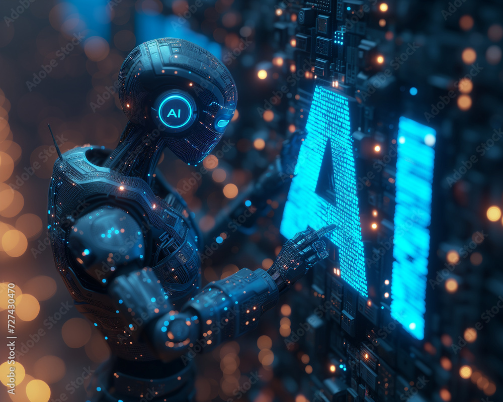 Technology, robotization, robot hand, fingers, technological web ...