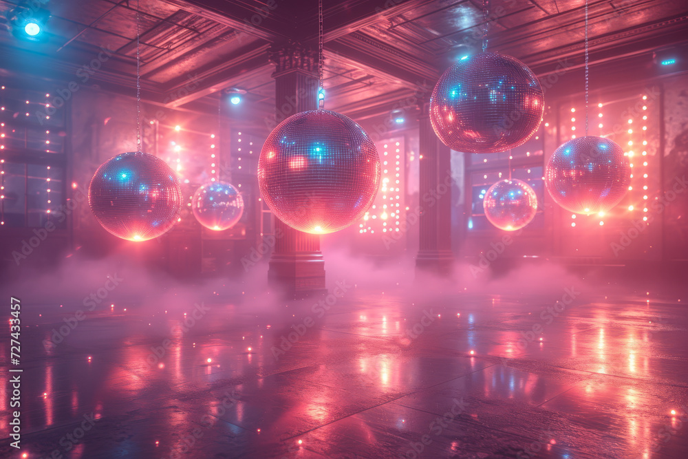 A 1980s-themed party, complete with neon lights and disco balls ...