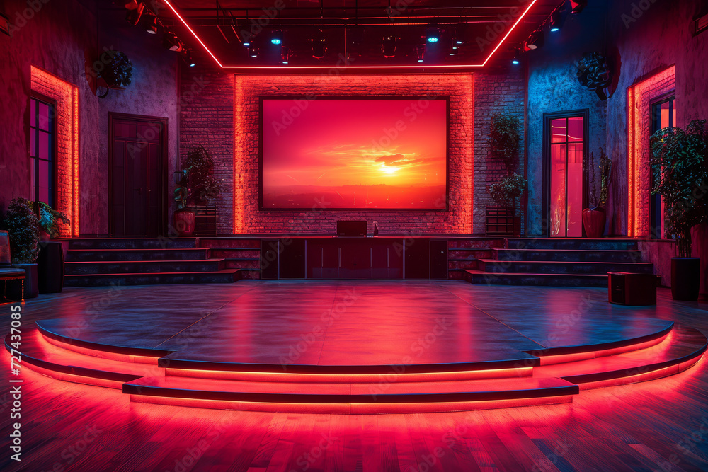 A TV show set with ruby red gels, producing a bold and attention ...