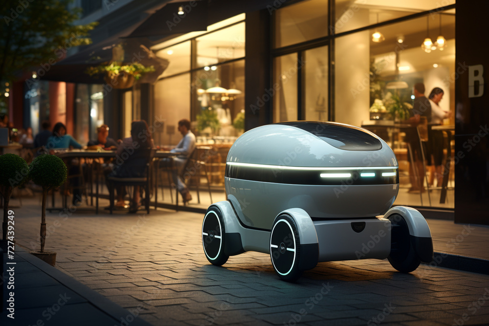 mini delivery food packagerobot, futuristic modern.an automatic device ...
