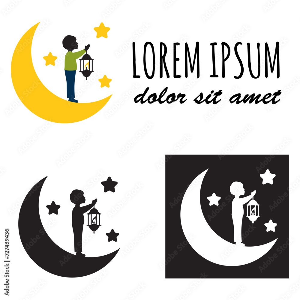 boy and moon Stock Vector | Adobe Stock