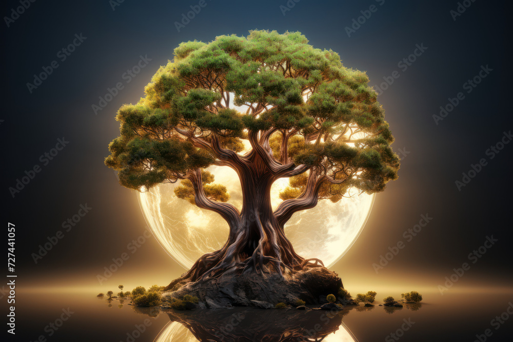 A tree with roots and branches in the shape of brain hemispheres ...