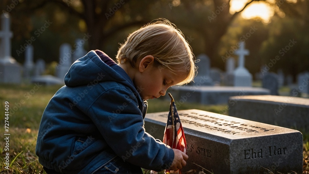 Innocent Salute: Child Honoring Memorial Day with Heartfelt Respect ...