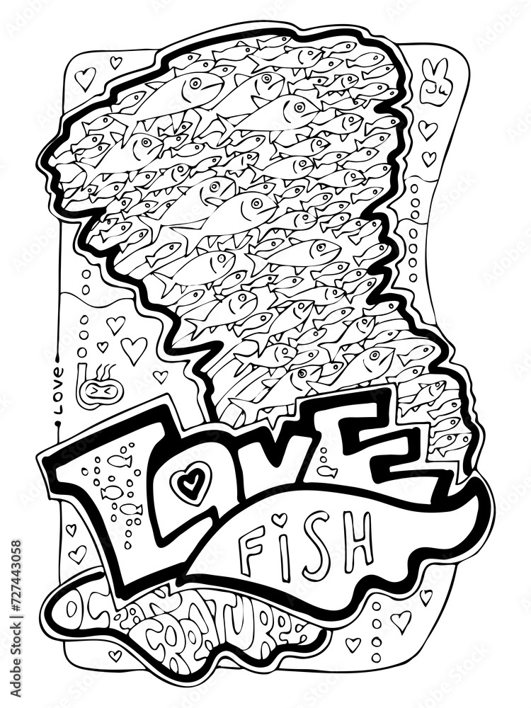 Ocean animals coloring book page. Colouring pages set for adults and ...