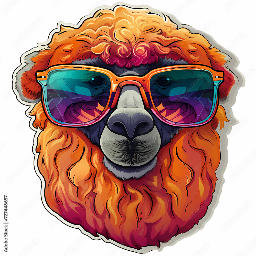 Cute lama hand drawn multicolor illustration. Funny design on white ...