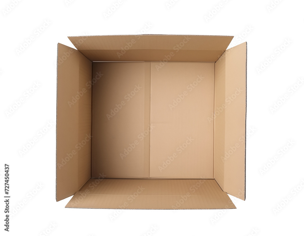 Open Empty Cardboard Box Isolated on White transparent background. top ...