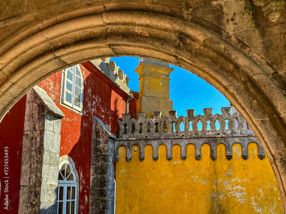 Sintra, Portugal - November 24th 2023: Red and yellow walls of the ...