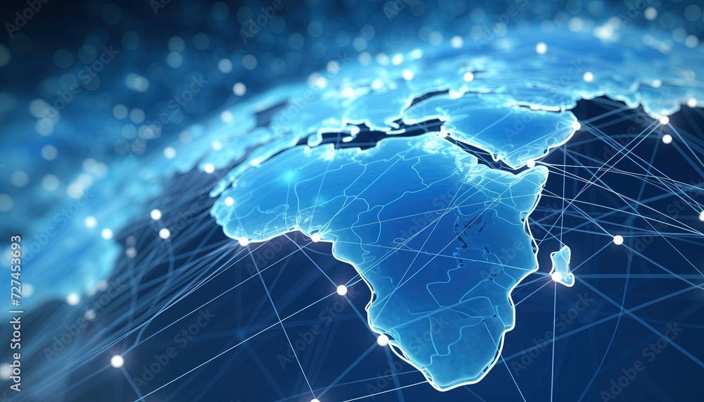 Blue World Map with Lines and Dots. Showing connections and ...