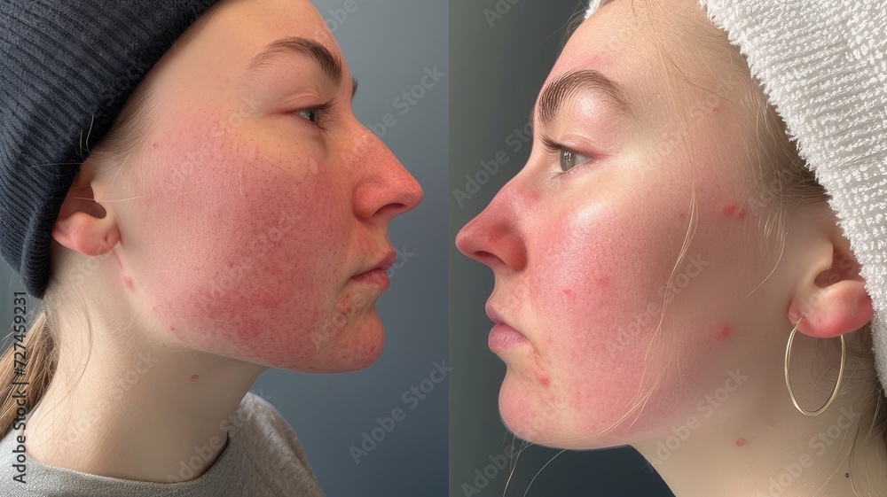 Rosacea couperose redness skin treatment, before and after result of ...