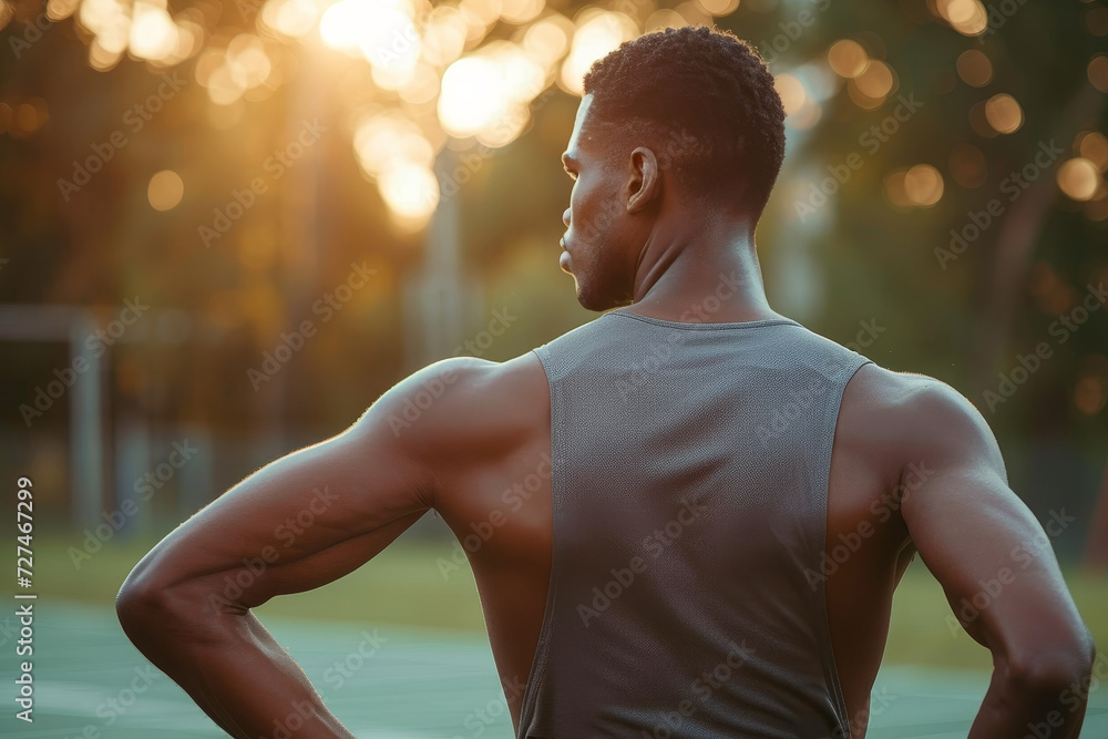 A rugged man with bulging muscles and a defined chest stands ...