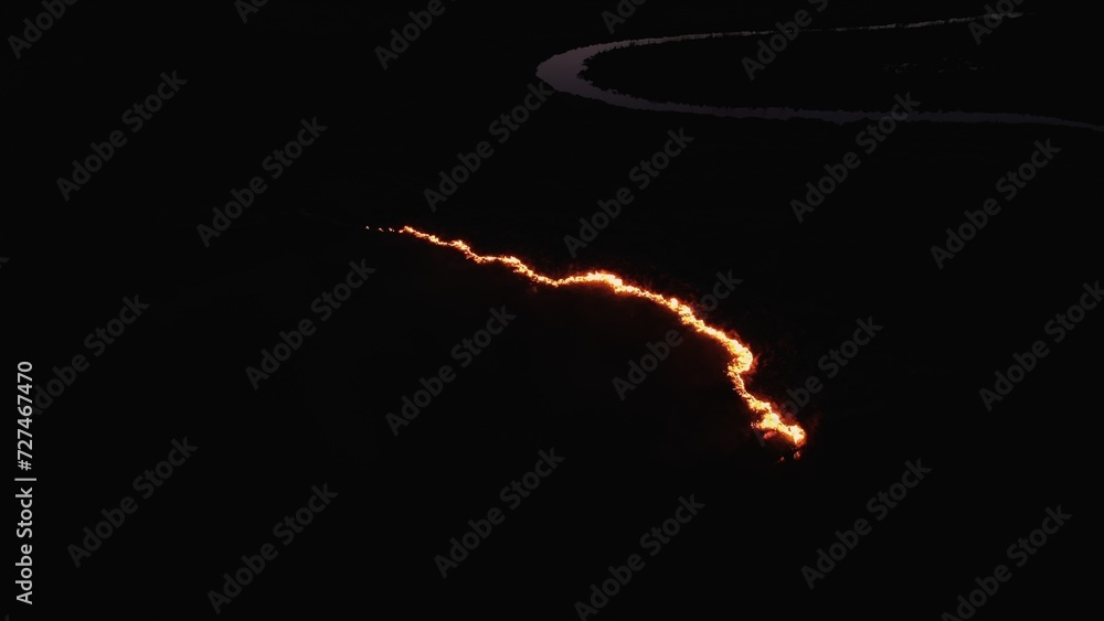 Nighttime Inferno: Devastating Fire Sweeping Through Rural Fields Stock ...