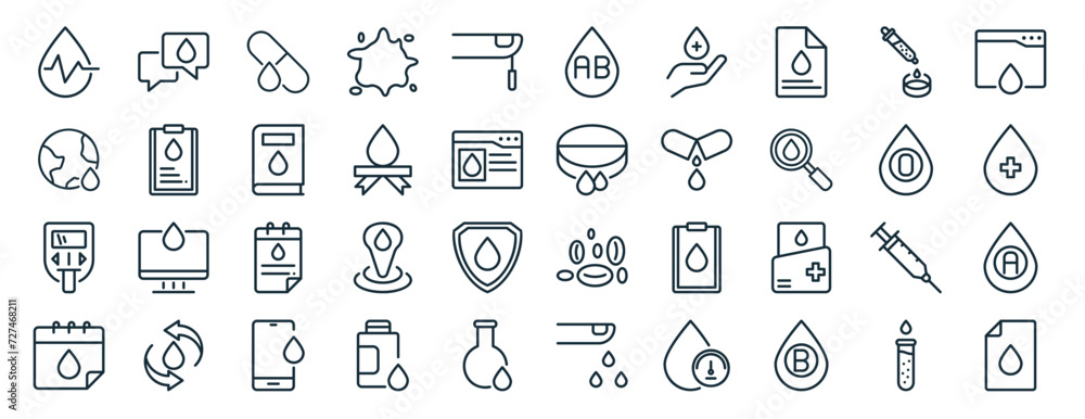 set of 40 outline web blood icons such as chat, distribution ...