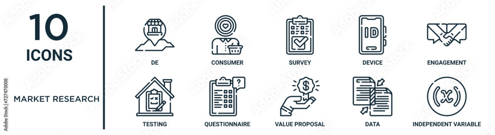 Vecteur Stock market research outline icon set such as thin line de ...