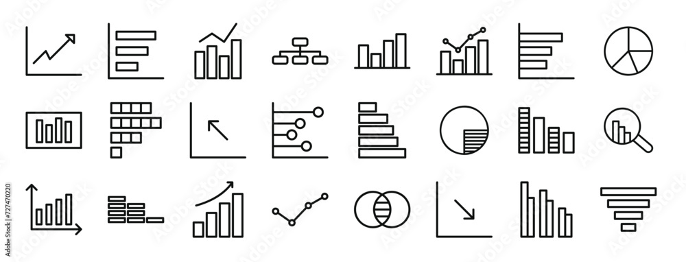 set of 24 outline web graph and chart icons such as chart, chart graphs ...