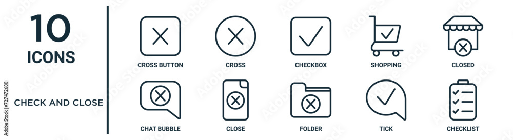 Vetor de check and close outline icon set such as thin line cross ...