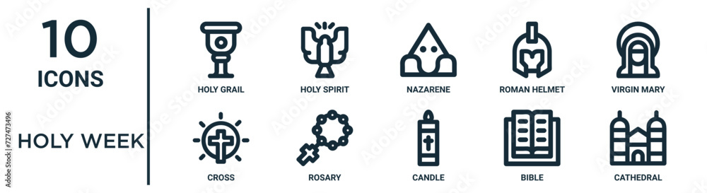 holy week outline icon set such as thin line holy grail, nazarene ...