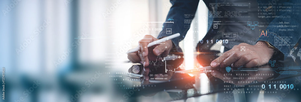 Data Science Digital Technology Computer Programmer Using Digital Tablet Computer With Ai