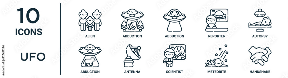 ufo outline icon set such as thin line alien, abduction, autopsy ...