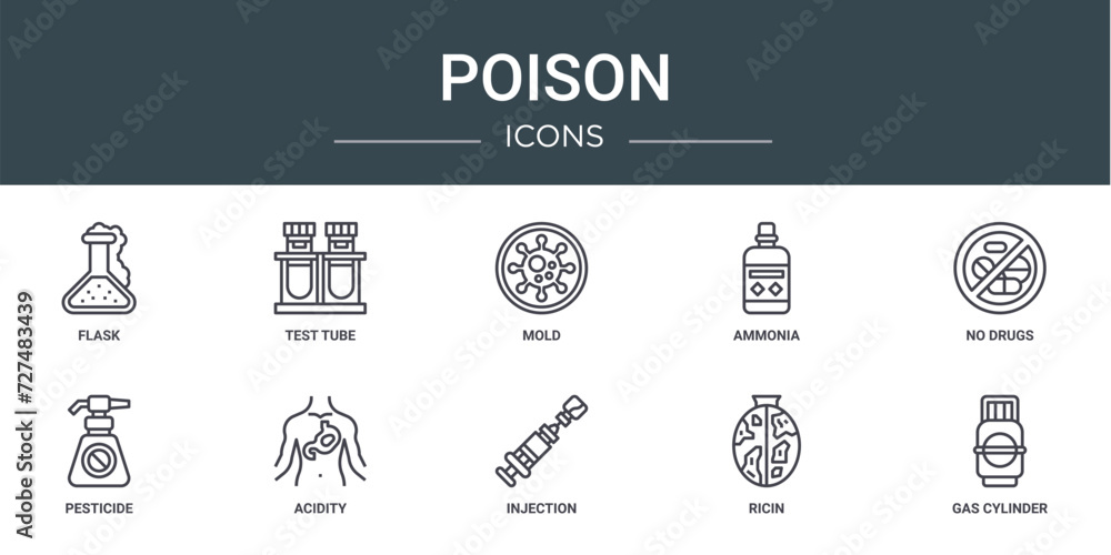 set of 10 outline web poison icons such as flask, test tube, mold ...