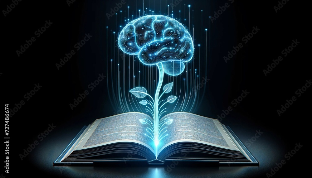 Illuminated Mind: A Vibrant Neon Brain Growing from the Pages of ...