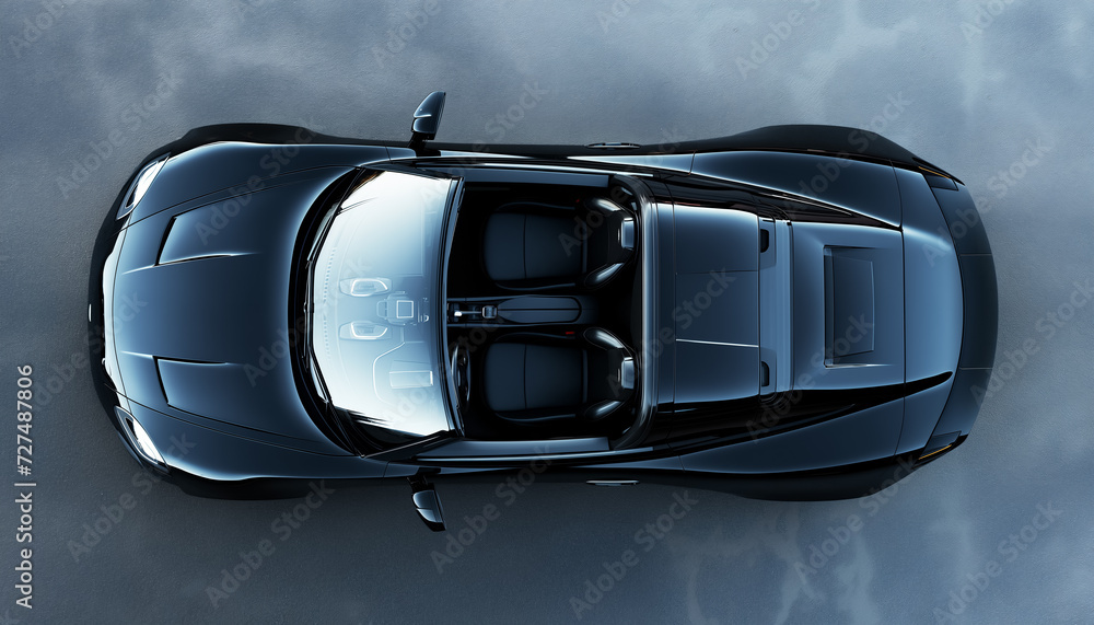 sports convertible car with soft top down. convertible - top view, in ...