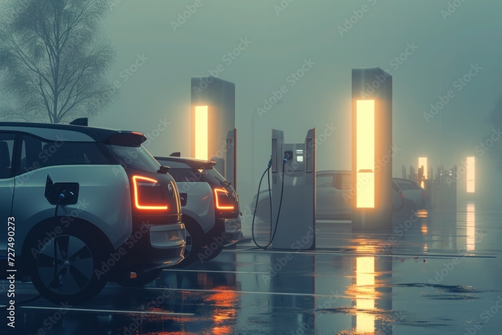 A row of electric plug points marks this charging infrastructure as a ...